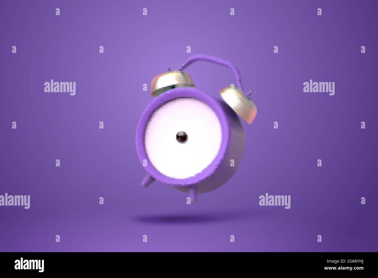 3d illustration of purple twin bell alarm clock in mid air isolated on ...