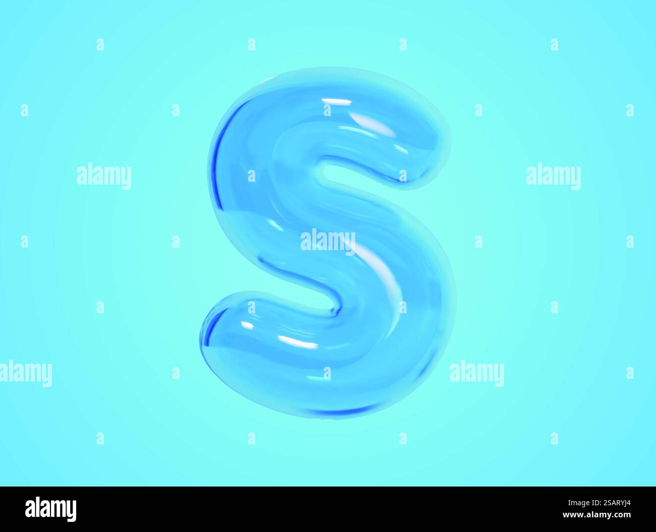 3d illustration of glossy transparent S letter balloon, isolated on ...