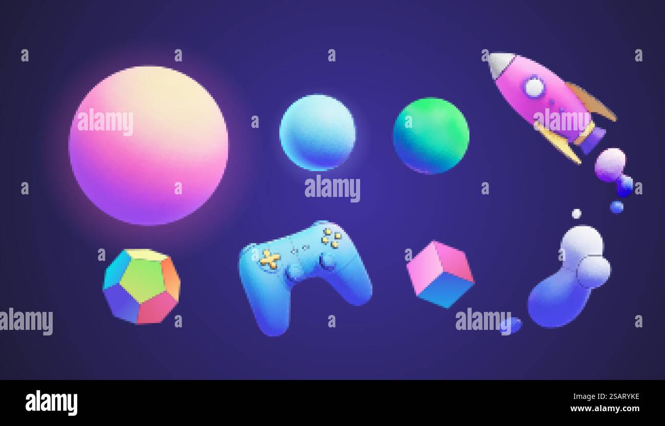 3d futuristic neon gradient object collection, including sphere, space ...
