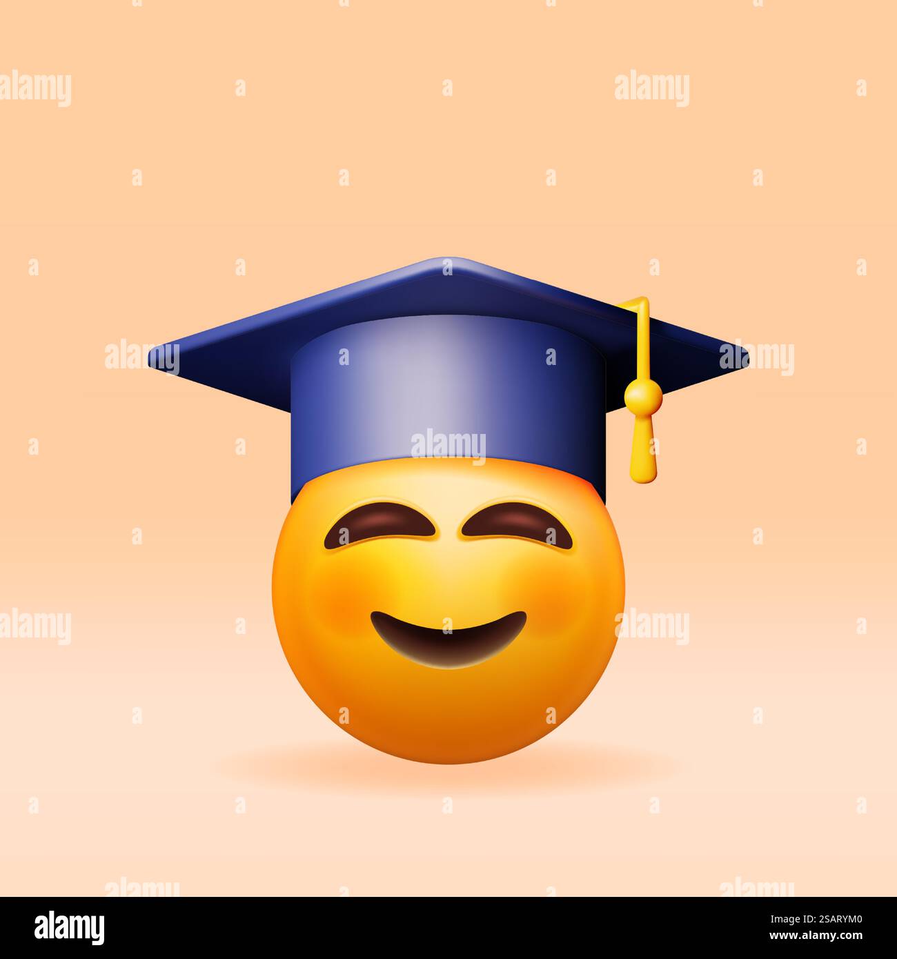 3D Happy Smiling Emoticon in Graduate Cap Isolated. Render Smile ...
