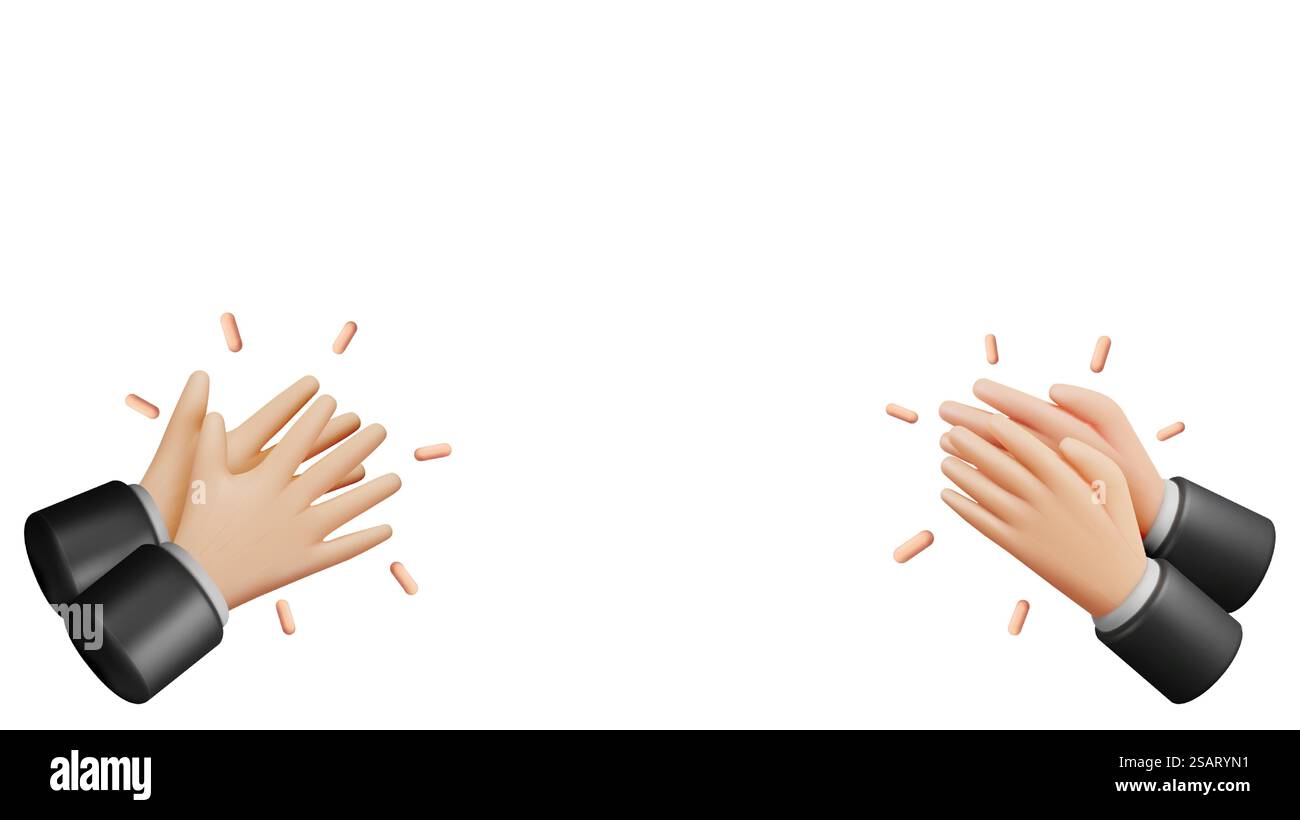 3D Human Hands Clapping Isolated on White. Render Cartoon Applaud Hands Banner. Rubbing or ...