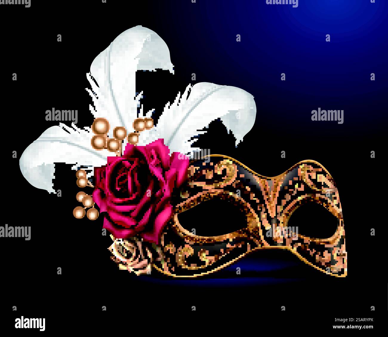 Carnival beautiful mask with feathers and roses in 3d illustration ...