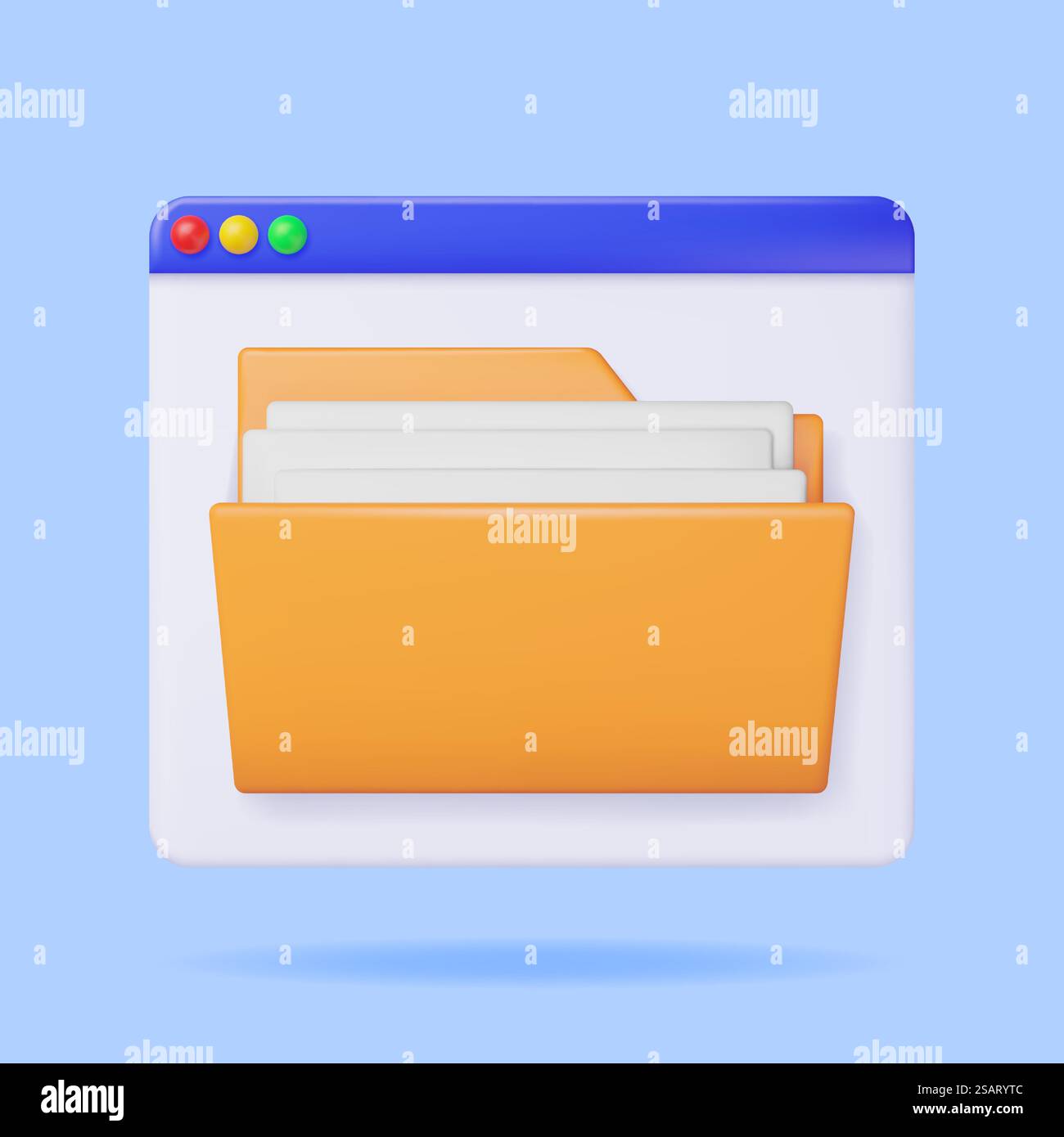 3D Desktop Interface Window with File Folder Isolated. Render Yellow Folder for Correspondence ...