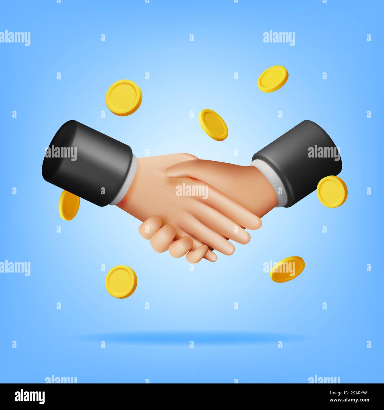 3D Handshake Gesture and Money. Render Concept of Shaking Hands ...