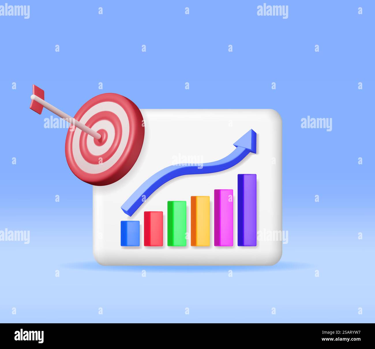 3D Growth Stock Diagram with Arrow and Target Isolated. Render Stock ...
