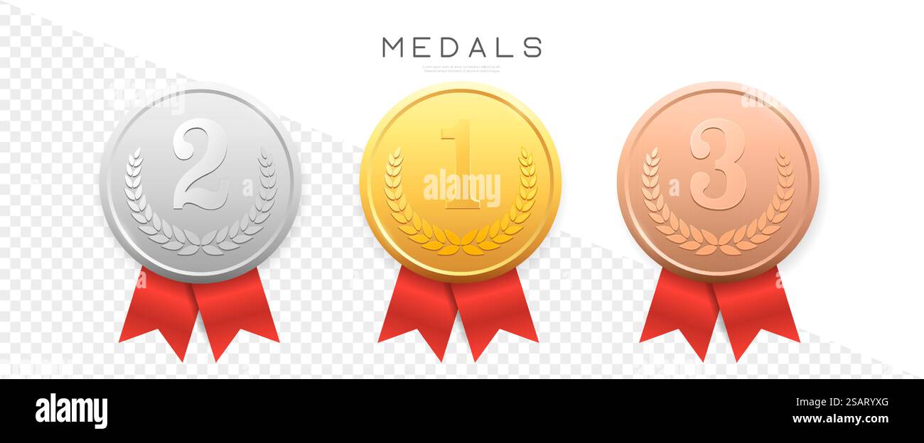 Gold, Silver, Bronze medals set Vector. Metal realistic badge with ...