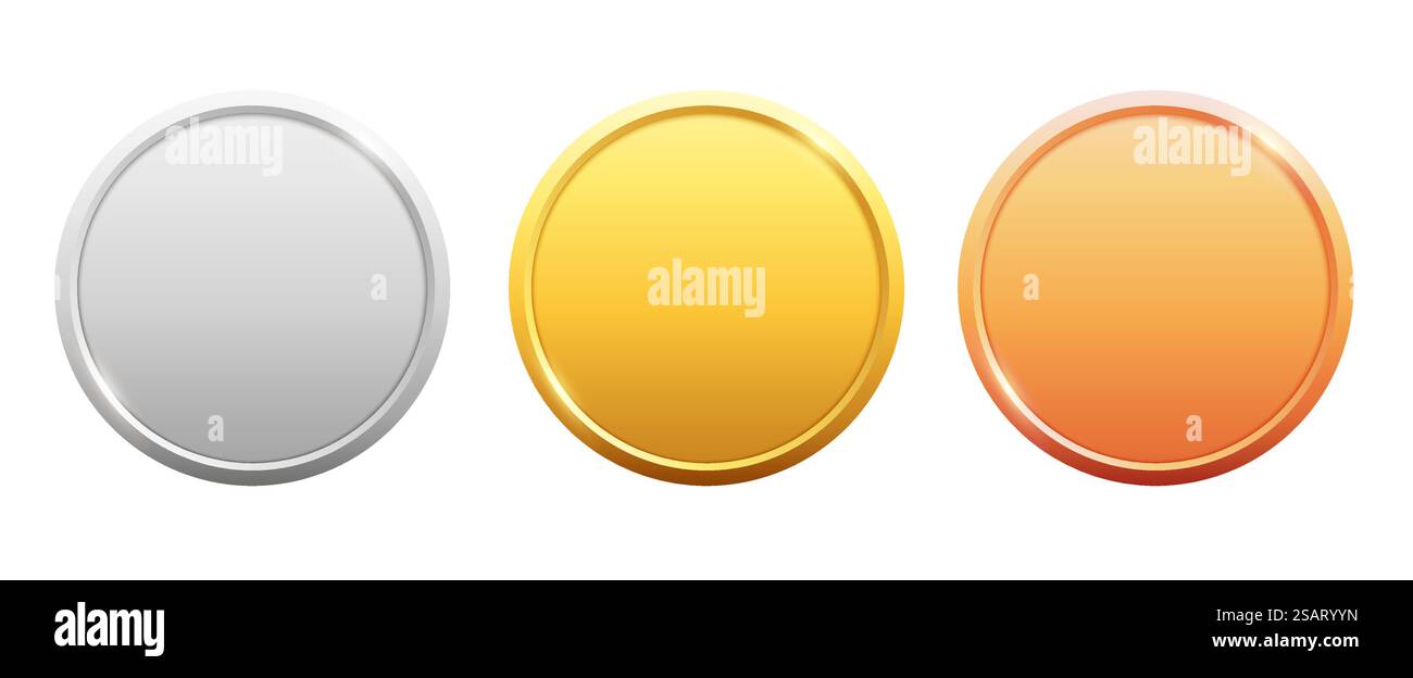 Medals logo collection. Set of shiny round awards in gold, silver and ...