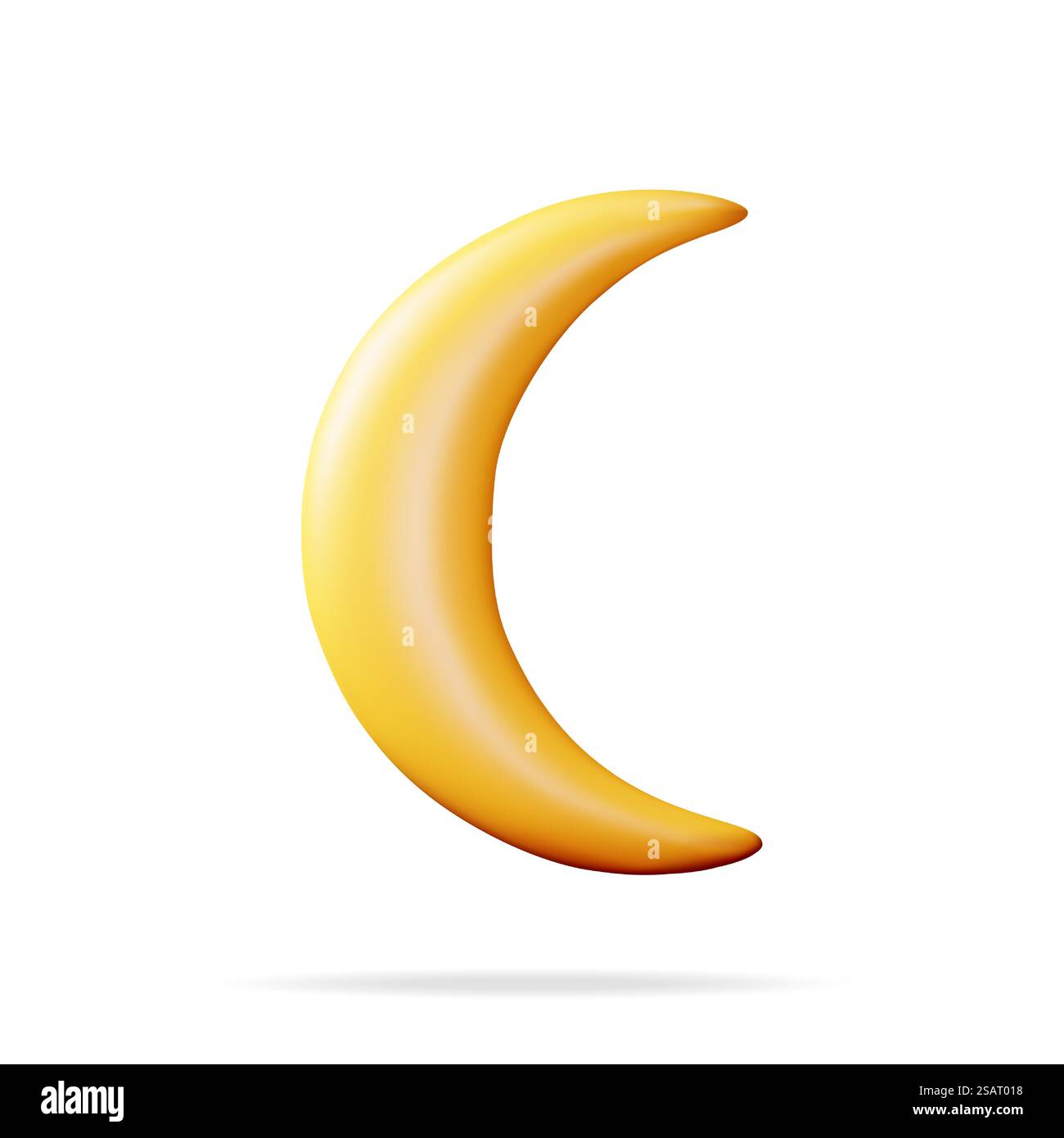 3D Crescent Moon Icon Isolated on White. Render Yellow Shiny Half Moon ...