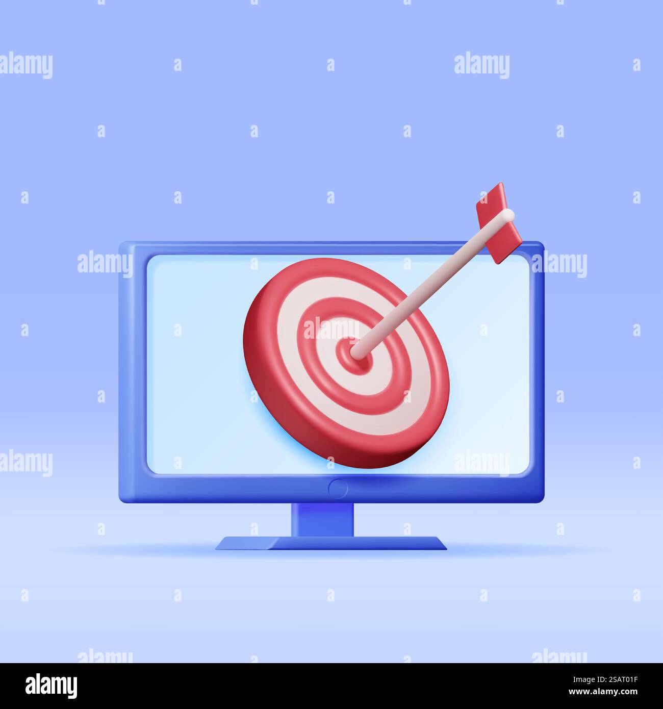 3D Target with Arrow in Center on Computer Screen. Render Dartboard ...