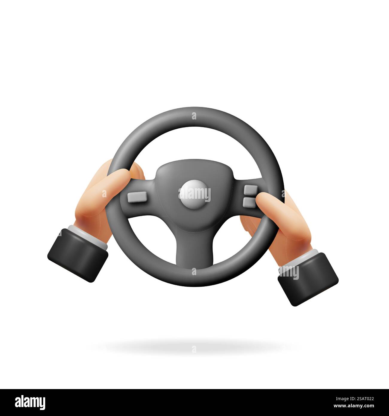 3D Car Steering Wheel in Hands Isolated. Render Black Automobile ...