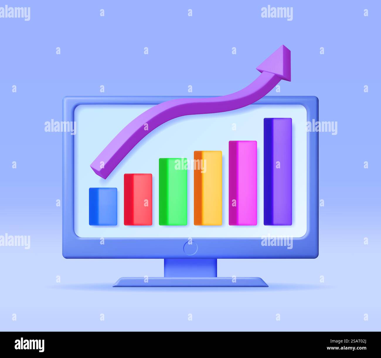 3D Growth Stock Chart and Arrow on Desktop Computer. Render Stock Arrow ...