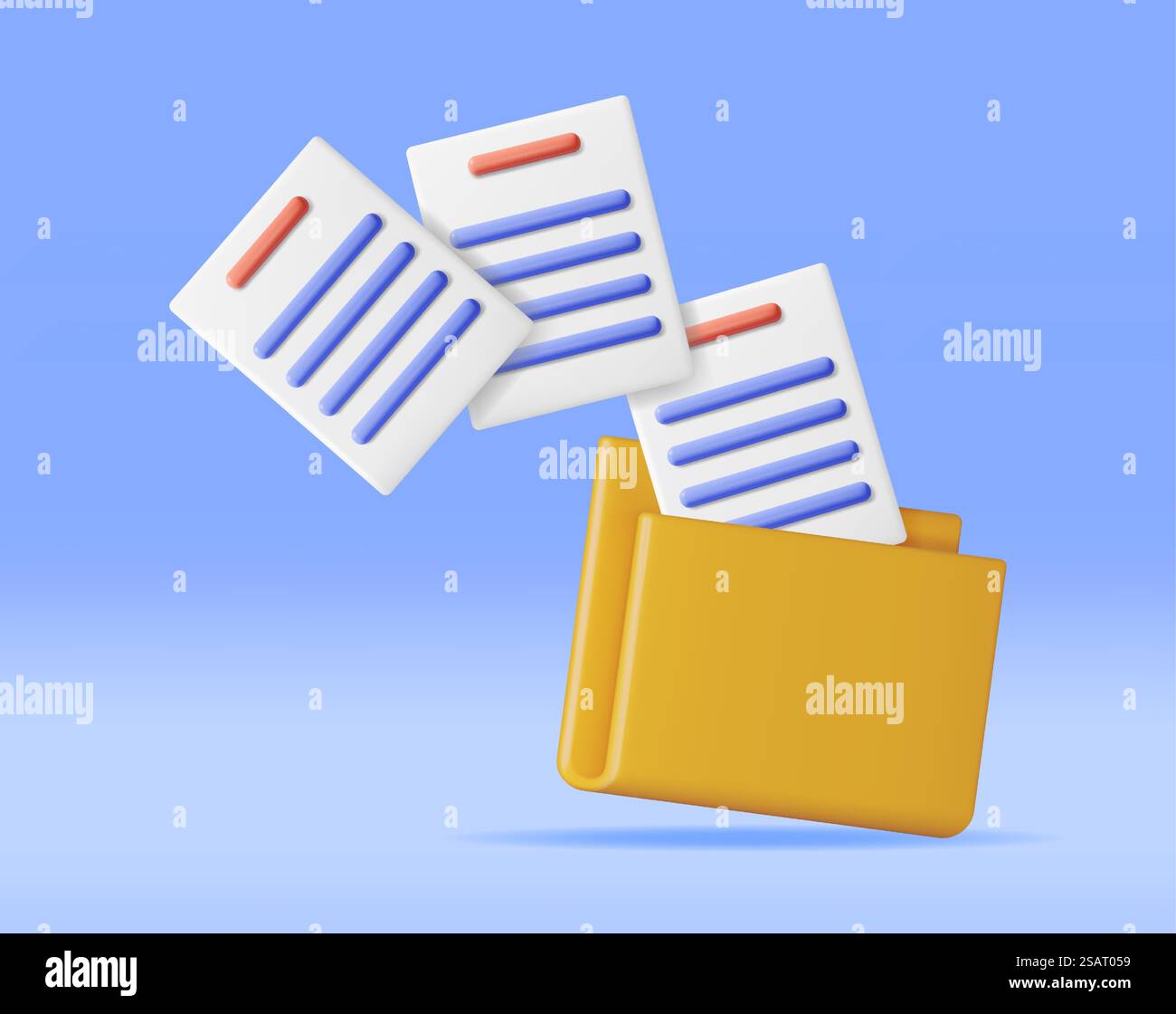 3D Business Folder Full of Papers Isolated on White. Render Yellow Folder for Correspondence ...