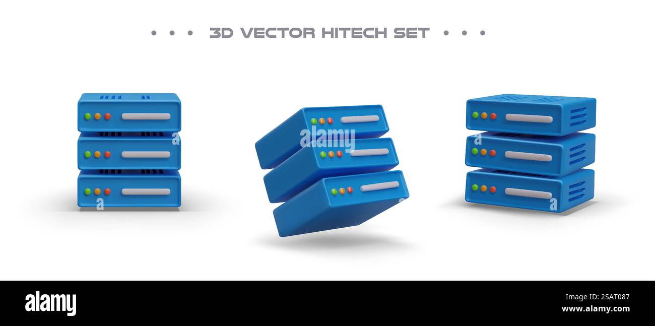 Realistic blue server in different positions with shadows. Data center ...