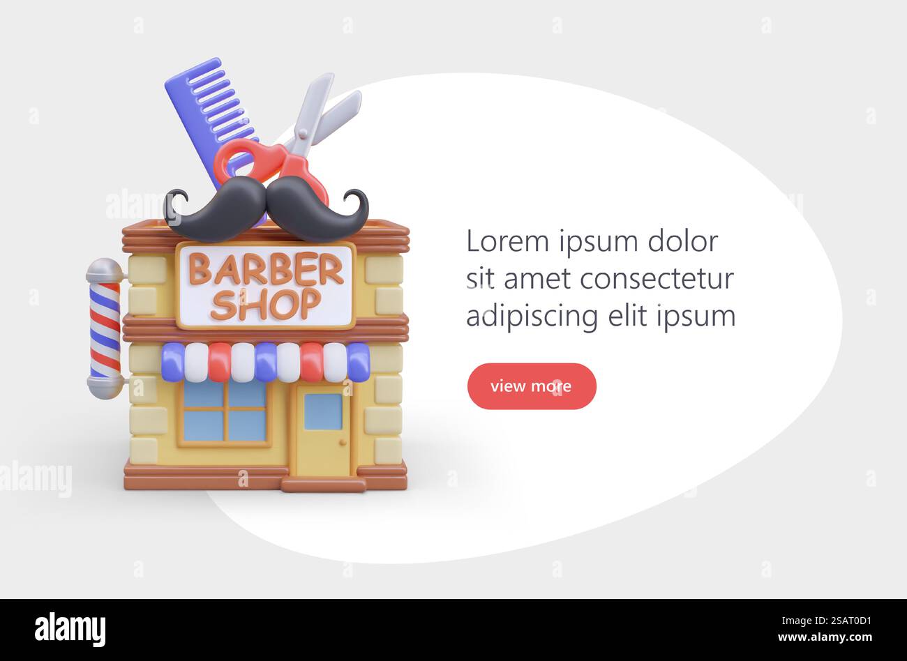 Color template for barbershop advertising. 3D hair salon with sign ...