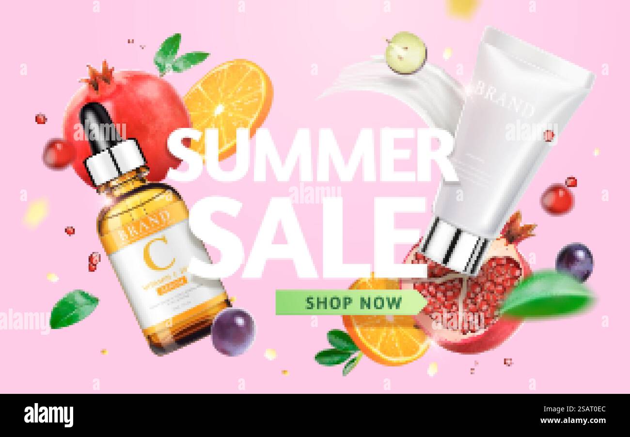 3d illustration of beauty product ad template, concept of natural skin ...