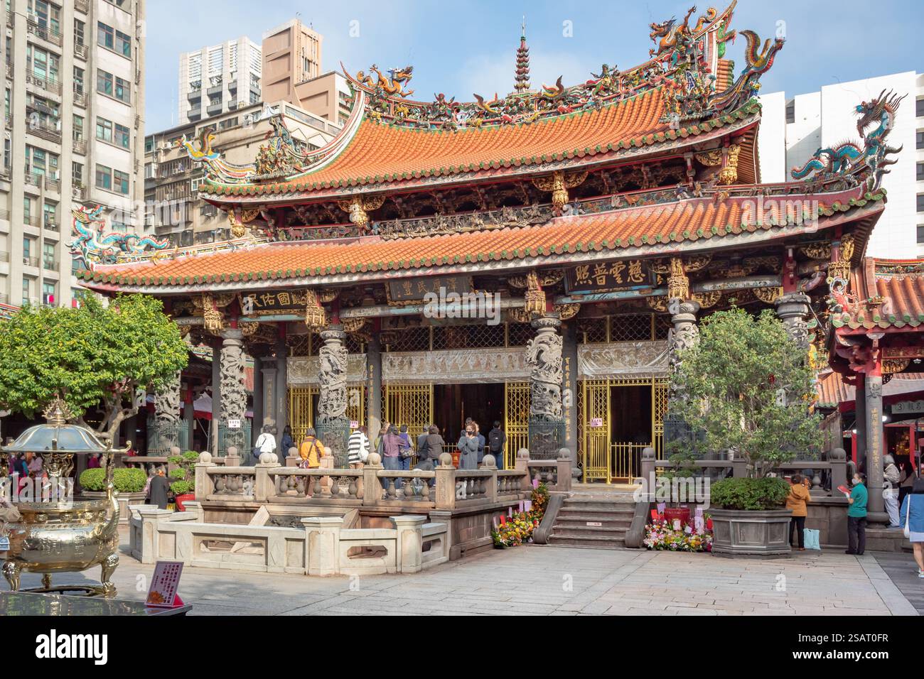 Longshan Temple detailed architecture building located in downtown ...