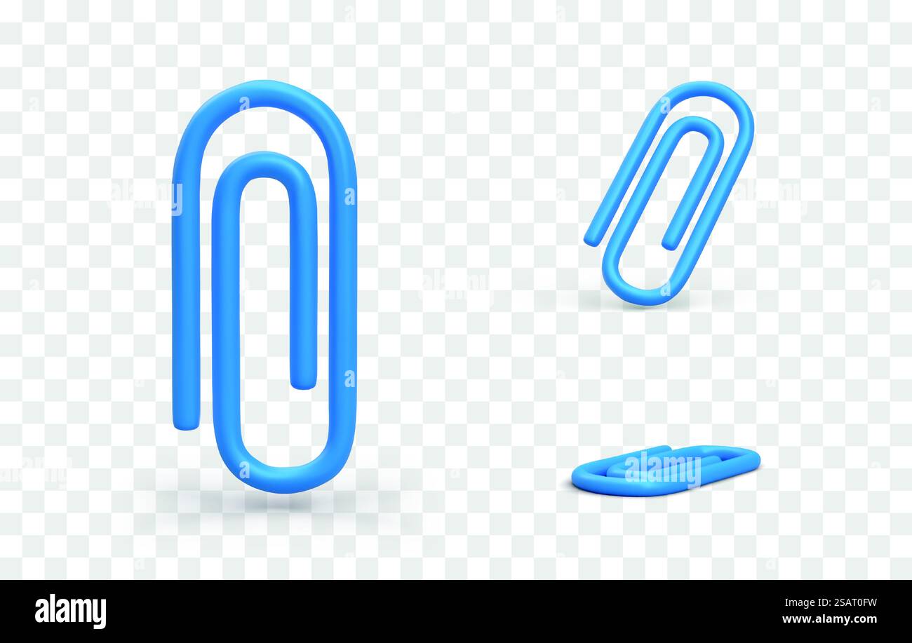 Realistic blue plastic paper clip stationery collection of pages hi-res ...