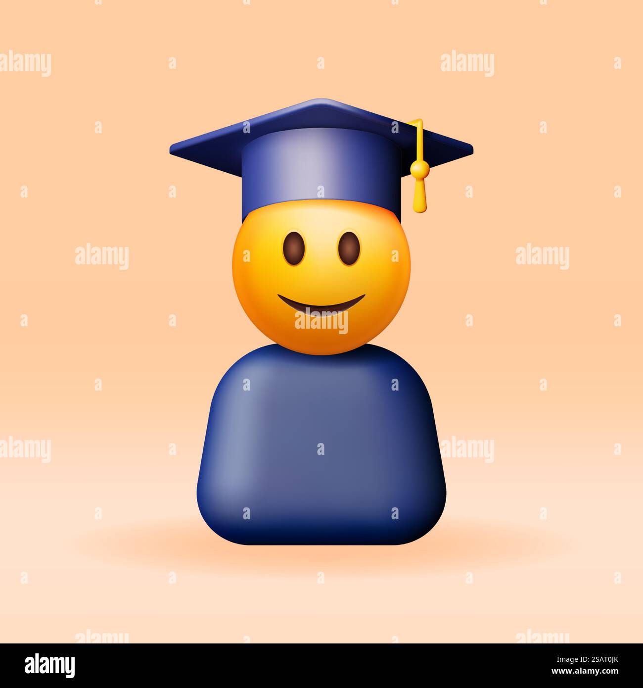 3D Happy Smiling Emoticon in Graduate Cap Isolated. Render Smile ...