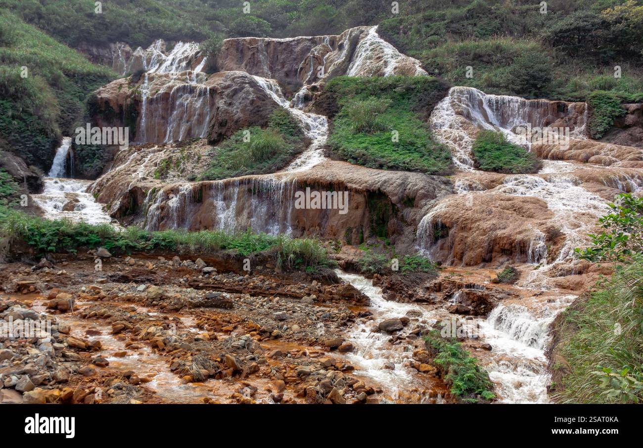 Golden Waterfall And Lush Mountain View in Taiwan Stock Photo - Alamy