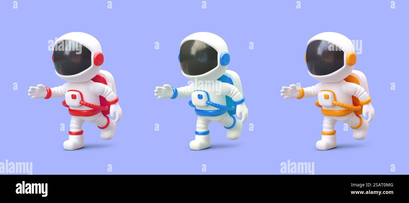 Realistic astronaut in suit. Character in process of movement. Set of ...