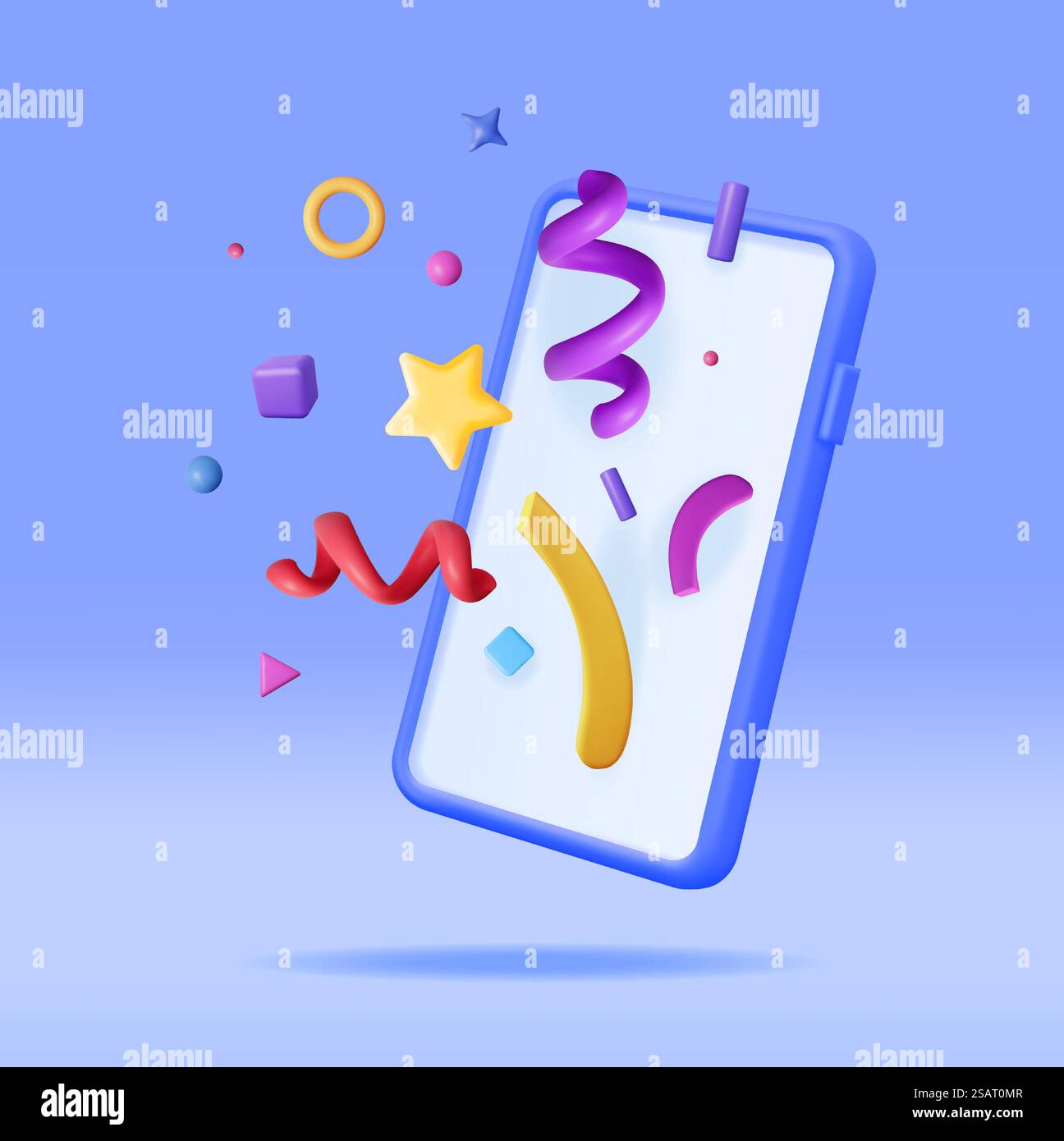 3D Party Confetti on Mobile Phone. Render Plasticine Confetti on Smartphone. Colorful ...