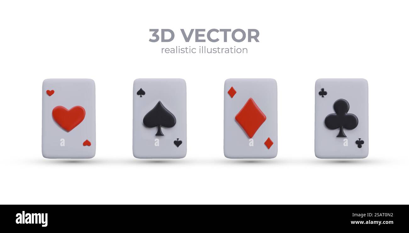 Set of playing cards of different suits in vertical position. Ace of ...