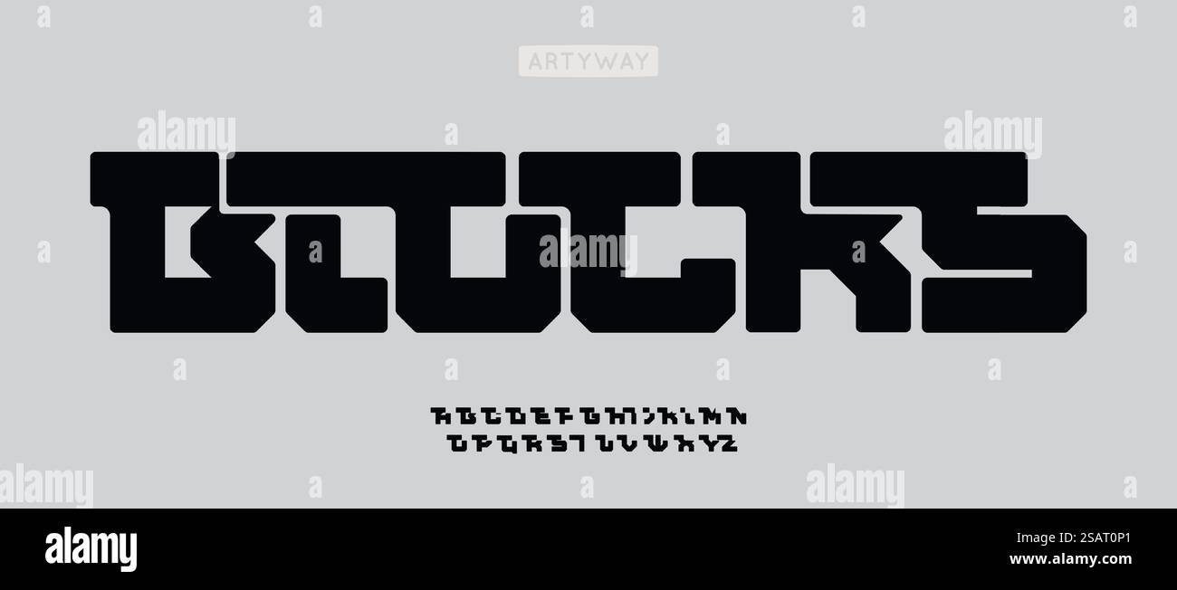 Modular geometric letters, bold blocky font, futuristic minimalistic ...