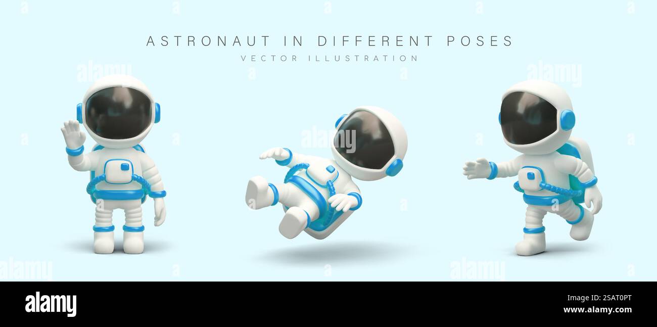 Realistic astronaut in space suit. Character in different poses ...