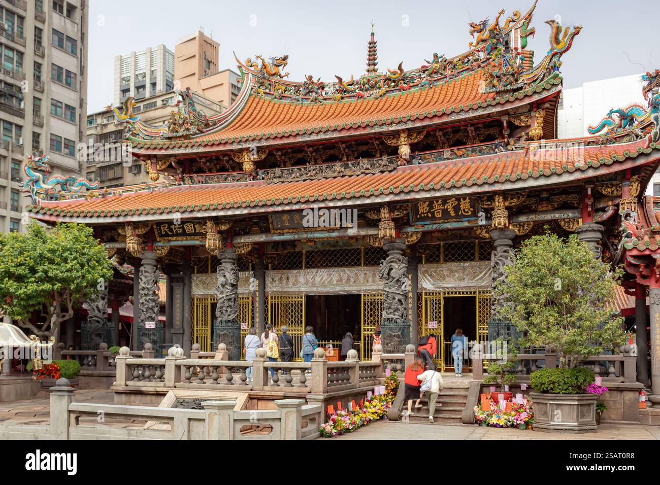 Longshan Temple detailed architecture building located in downtown ...