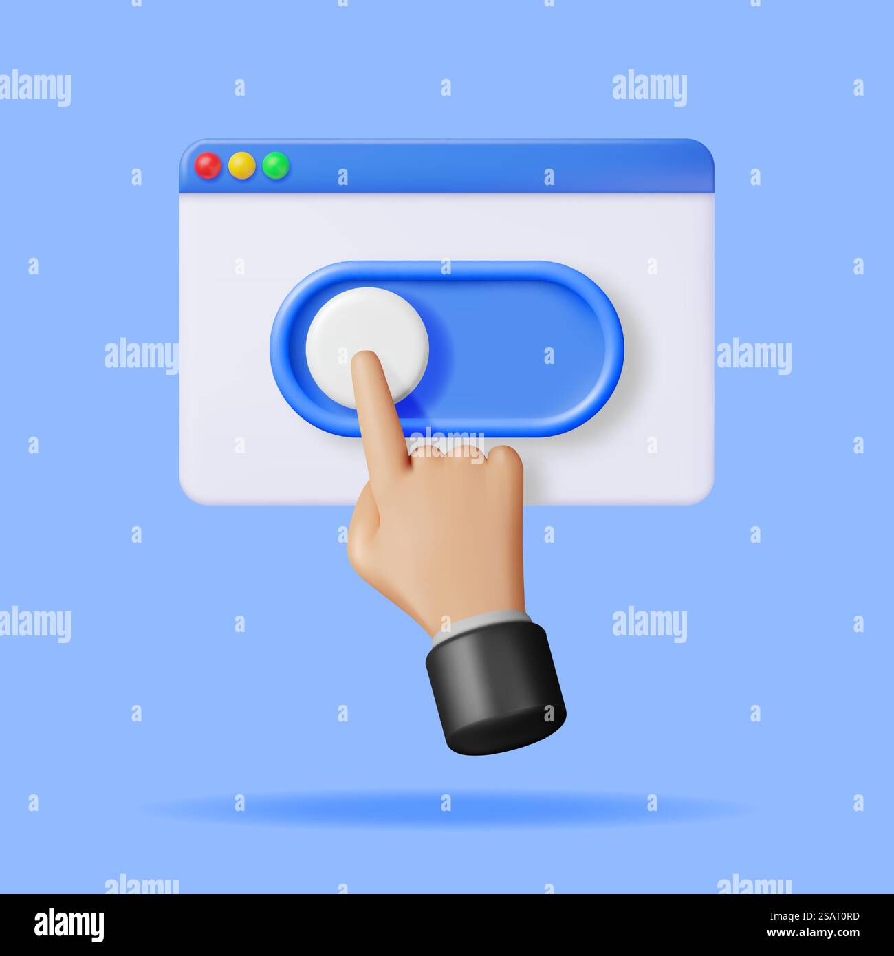 3D Hand and Switch Button in Browser Isolated. Render Hyman hand Index ...