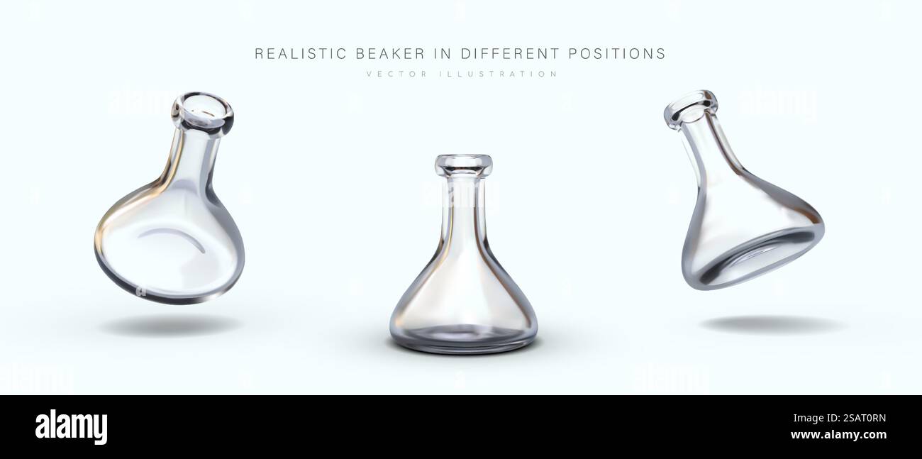 Realistic transparent laboratory beaker. Empty triangular conical flask ...