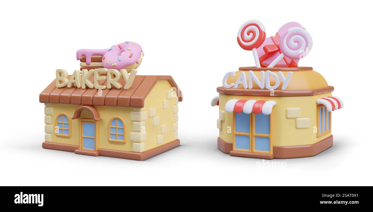 3D bakery and sweet shop. Concept of confectionery. Set of vector ...
