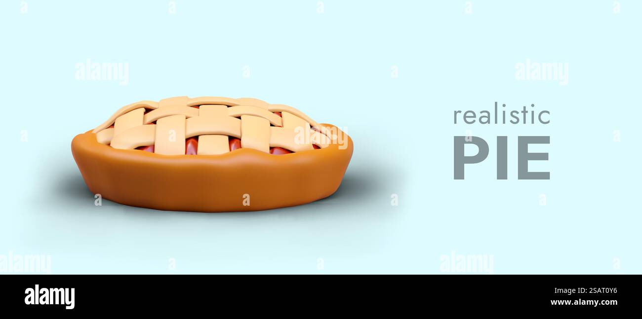 Realistic traditional closed pie with lattice on top. Image on blue ...