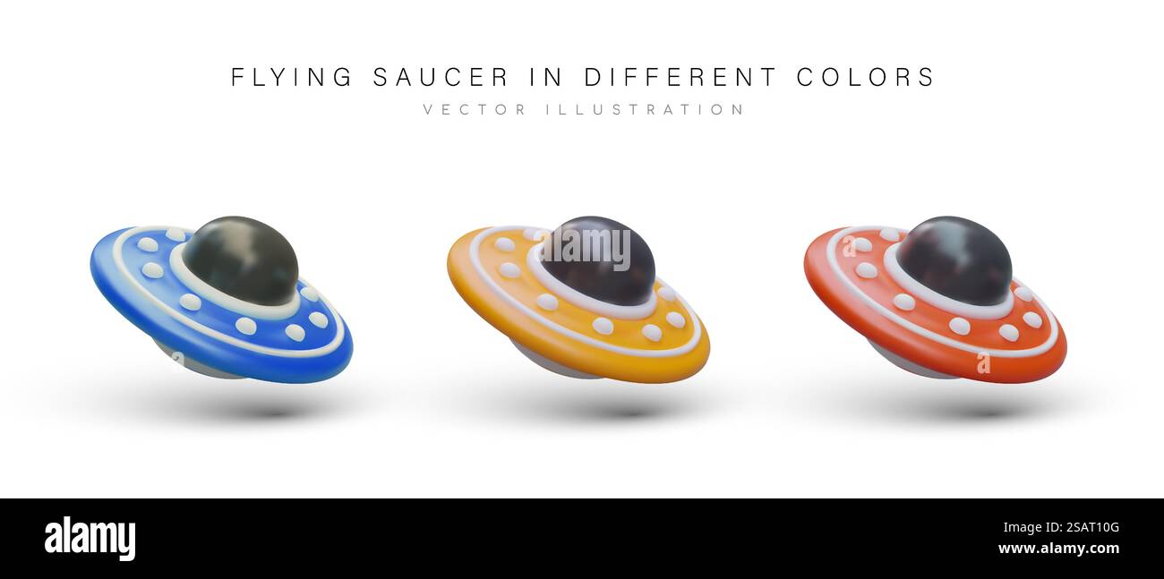Set of flying saucers in cartoon style. Vector icons of different ...