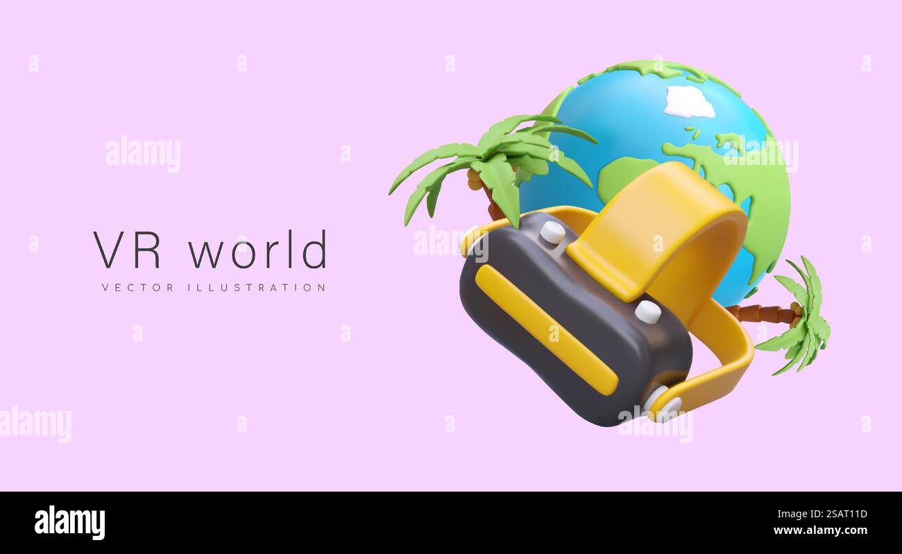 World of virtual reality. Travels to different countries. Visualization ...