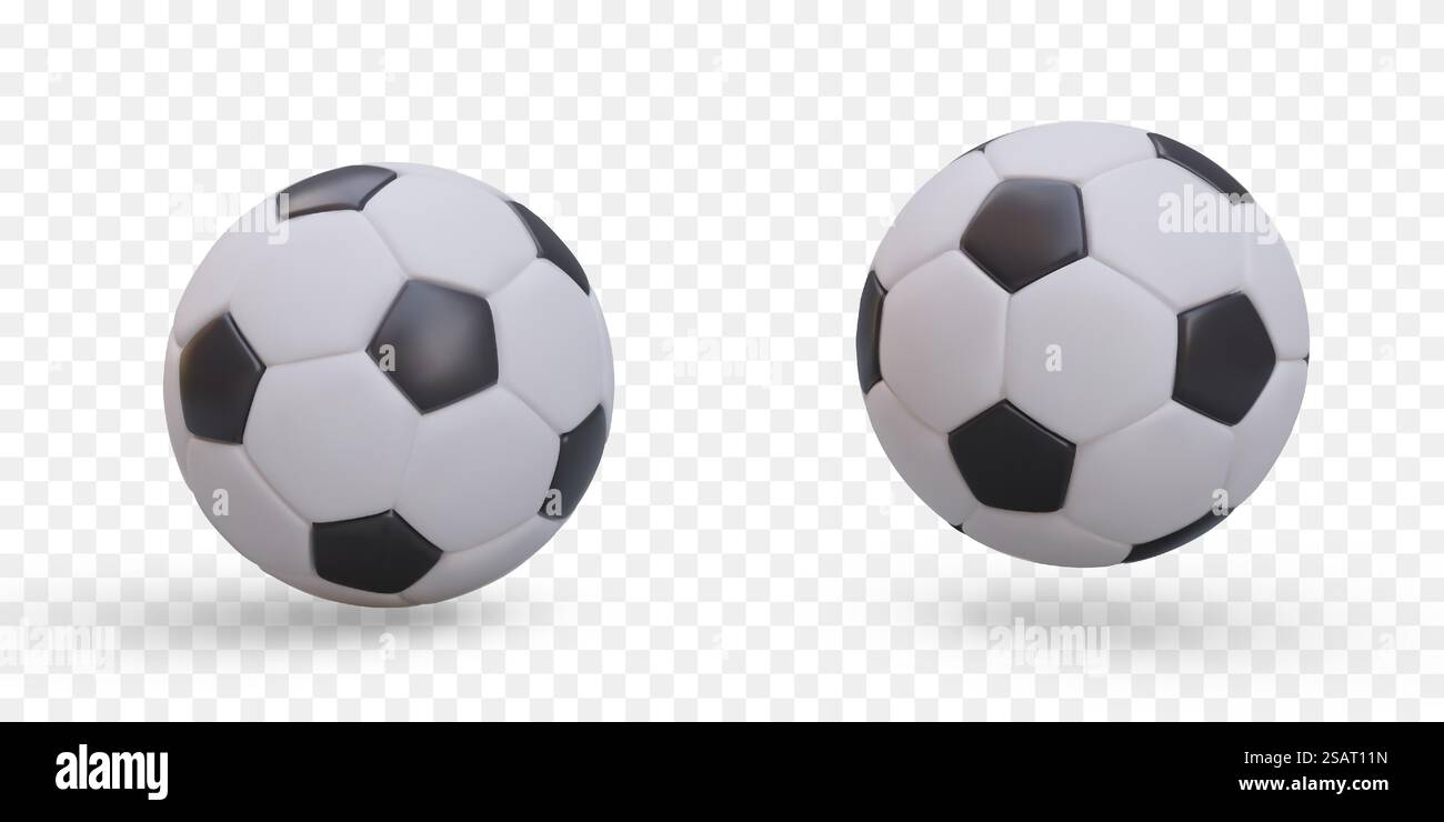3D black and white soccer ball. Vector image with shadow at different ...