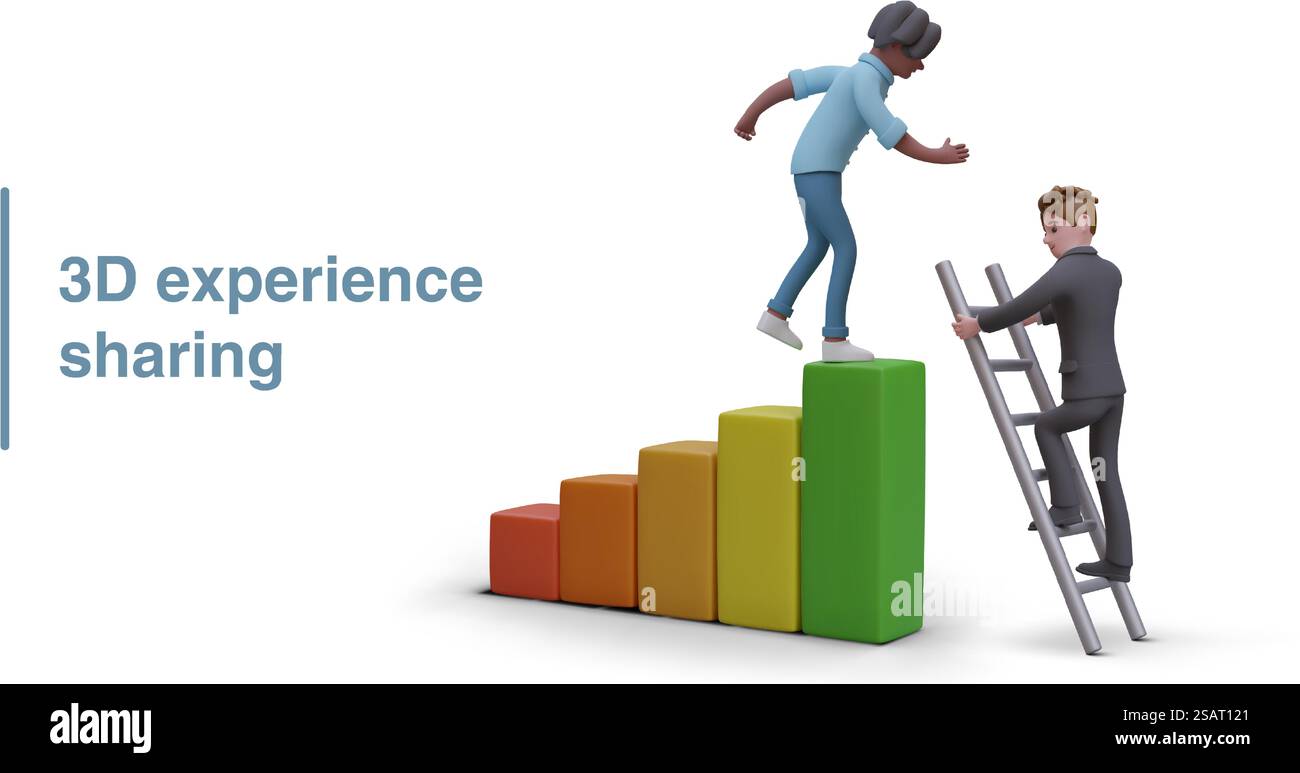 3d experience sharing concept. Man climbing ladder of success ...