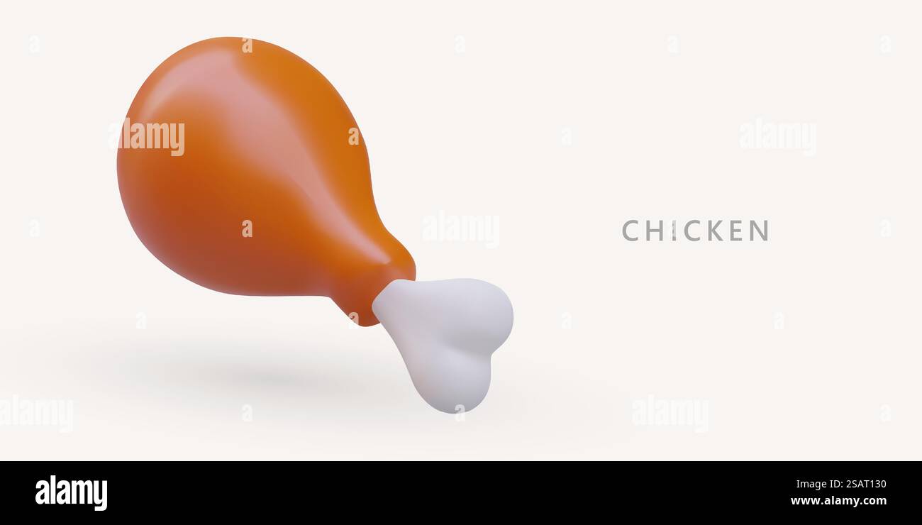 Baked 3D chicken leg. Color image of portioned meat dish. Delicious ...
