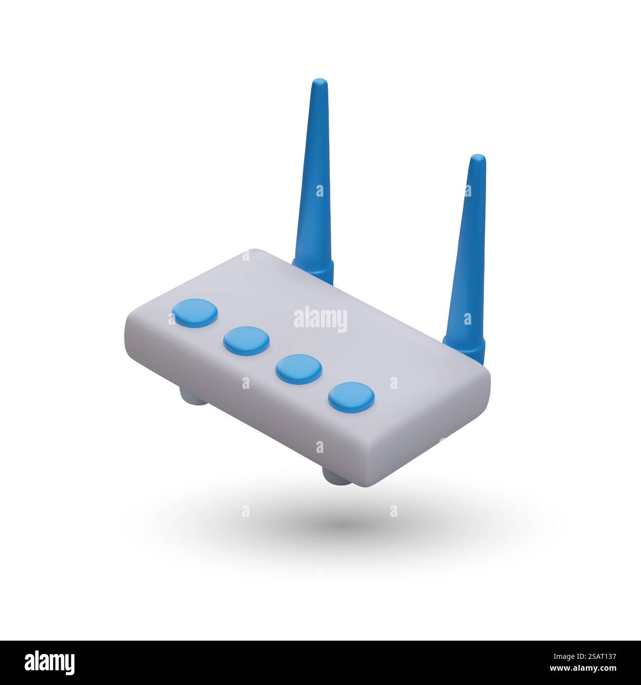 Side view of 3d router realistic with blue buttons and antennas. Router ...