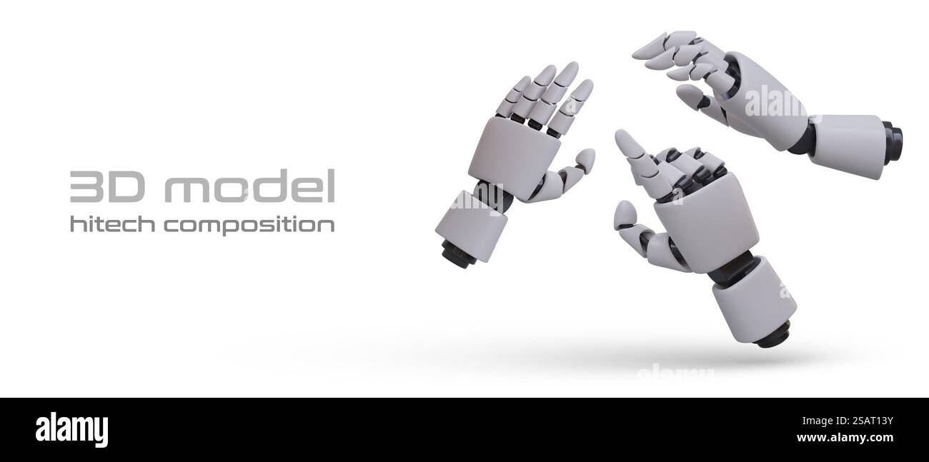 3D model hitech composition. Robotic hands interact, demonstrate ...