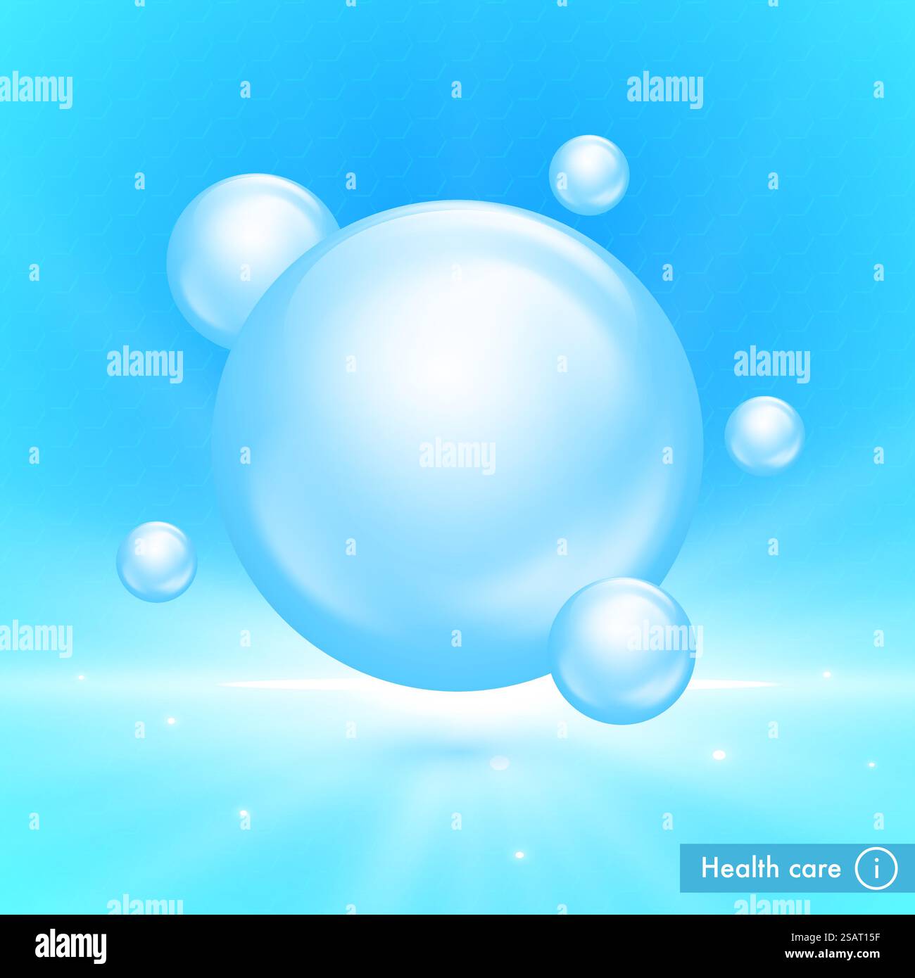 Water bubbles on blue background. Vitamin complex for beauty treatment ...