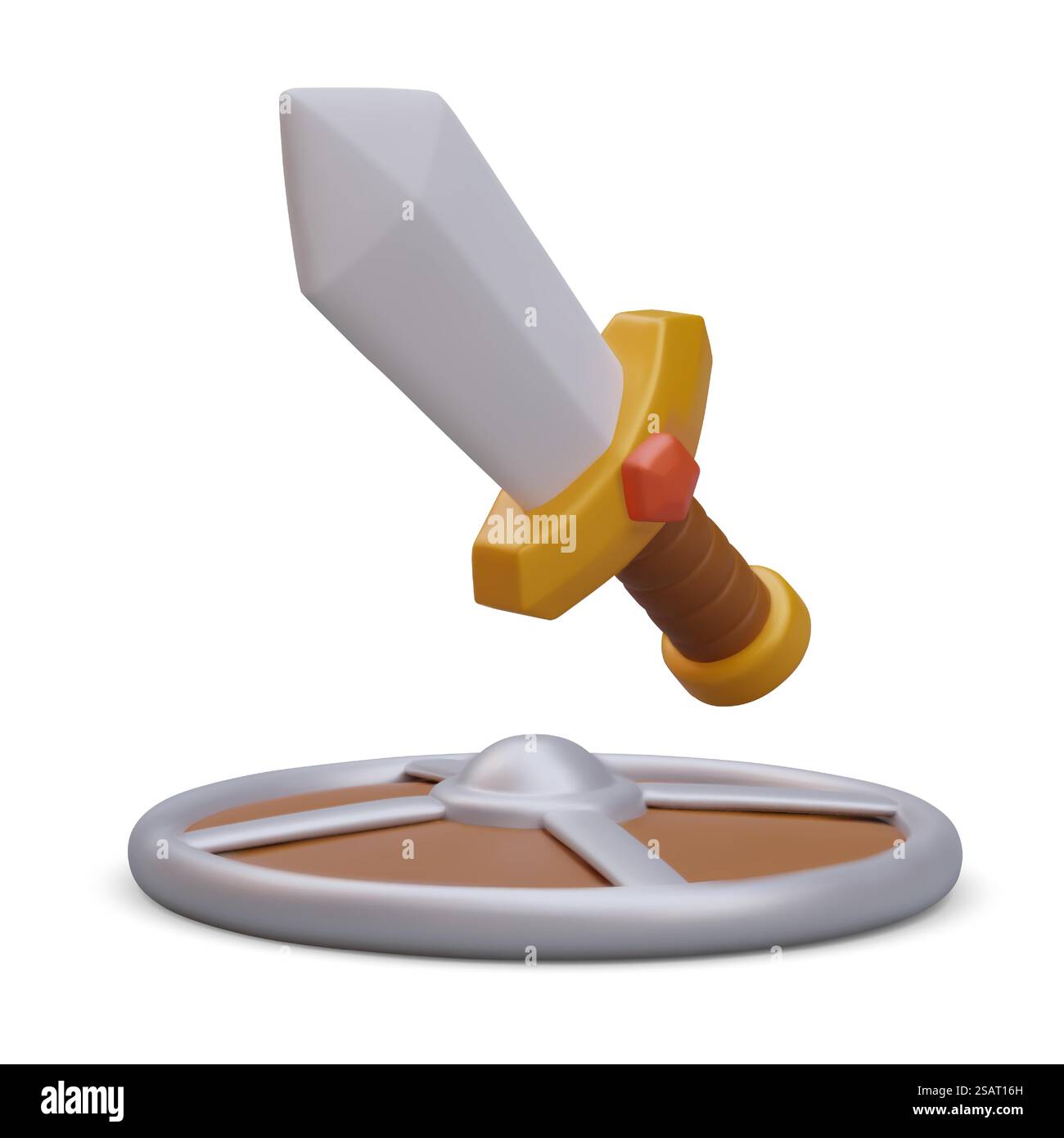 Realistic shield and sword with red crystal on hilt. Isolated vector ...