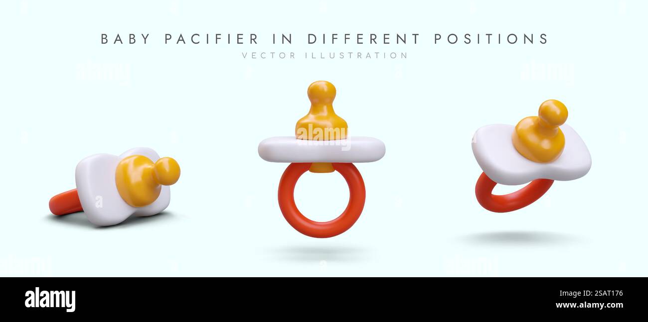 Realistic baby plastic pacifier in different positions. Orthodontic ...