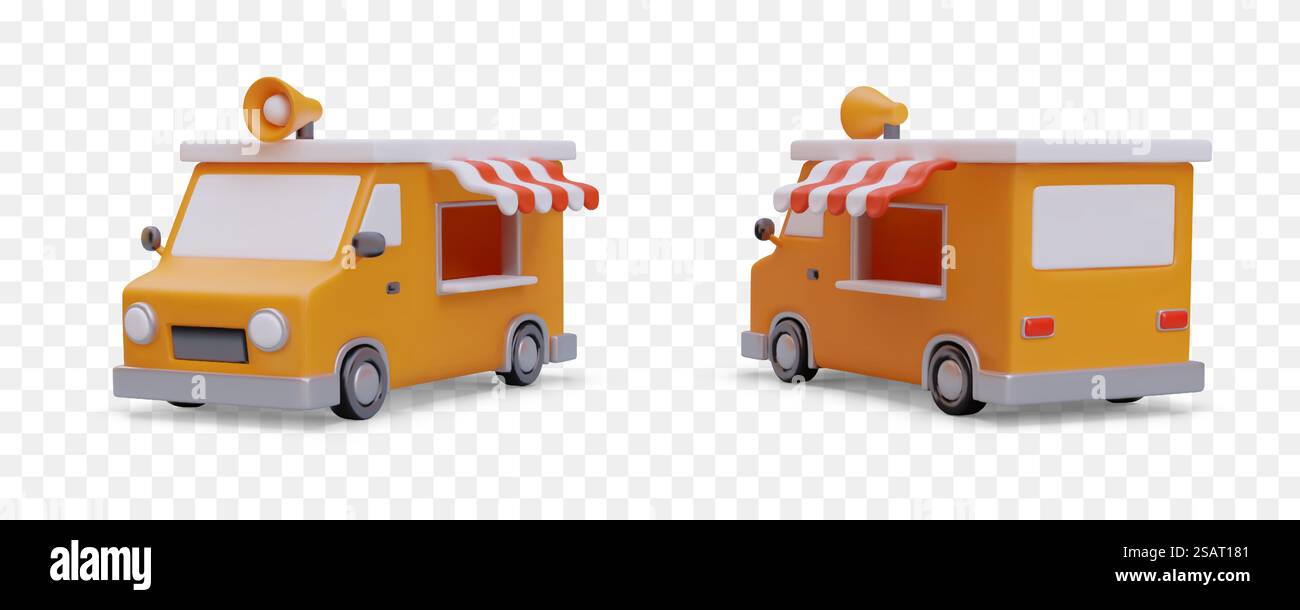 Realistic food truck, front and rear view. Color vehicle for street ...