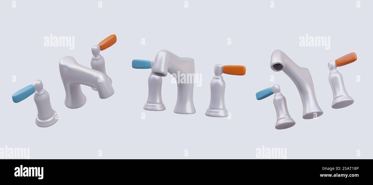 Metal faucet, cold and hot water pressure regulators. Realistic image ...