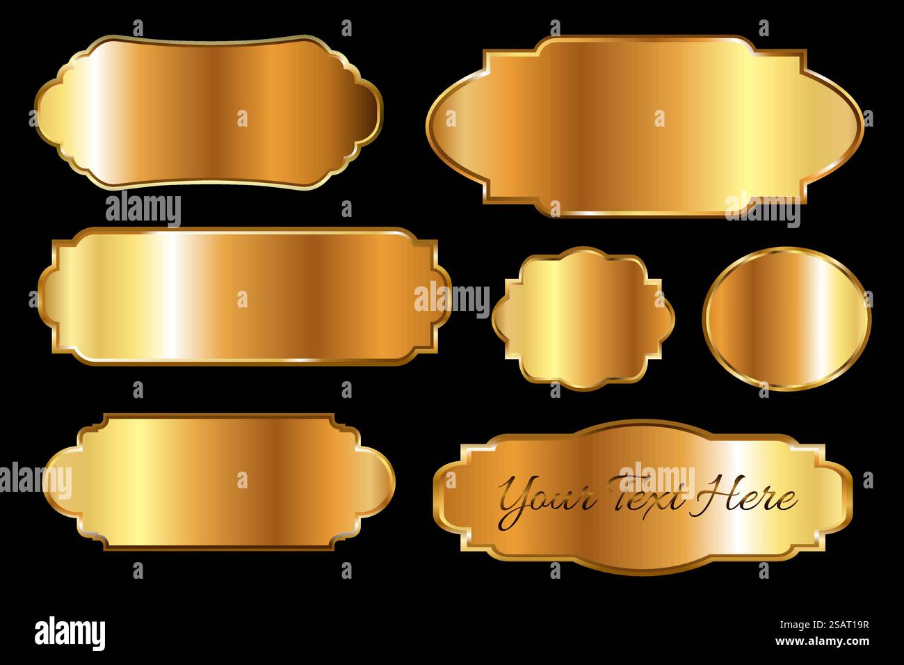Elegant vintage gold labels set. Collection of glossy labels with frame ...