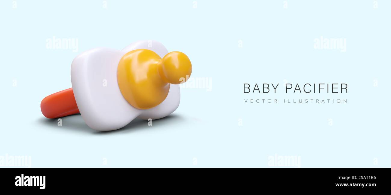 Poster with 3d realistic baby orthodontic pacifier. Child growing ...