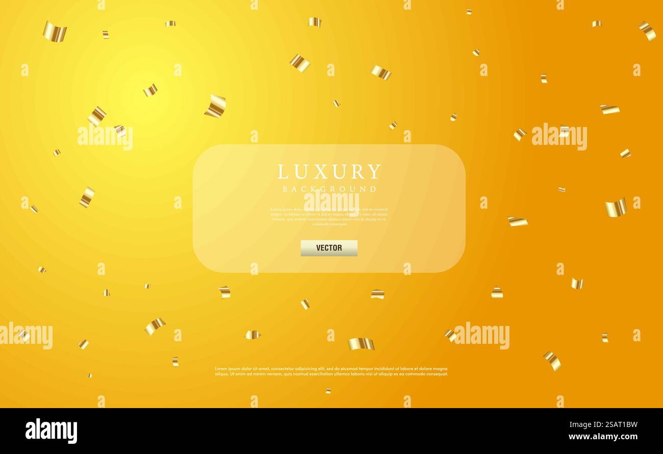 Holiday yellow background with gold confetti. Abstract vector poster or ...