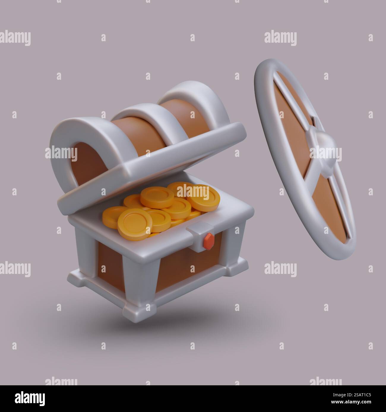 3d realistic shield and chest with treasure for online computer game ...