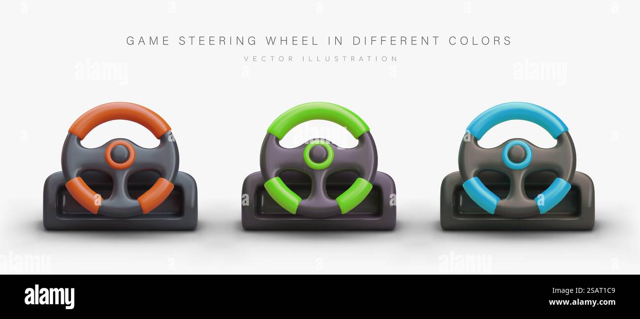 Realistic game steering wheel. Set of vector images. Device for ...